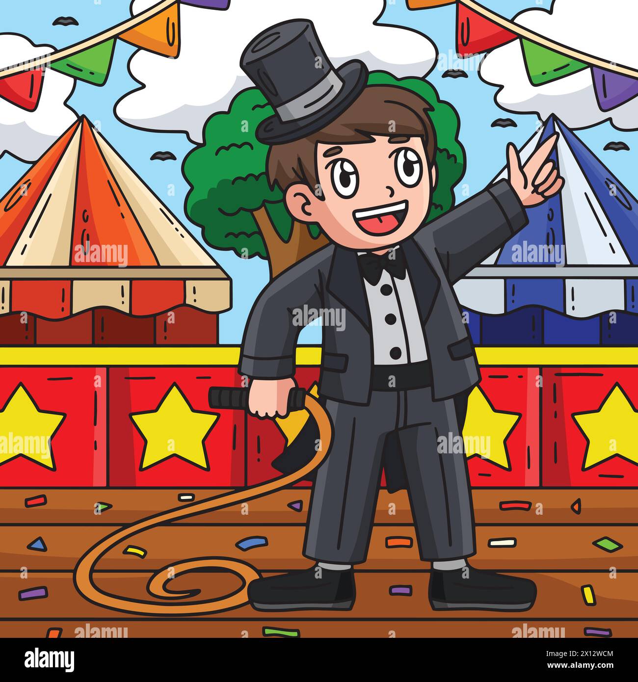 Circus Ring Master with Whip Colored Cartoon Stock Vector Image & Art ...