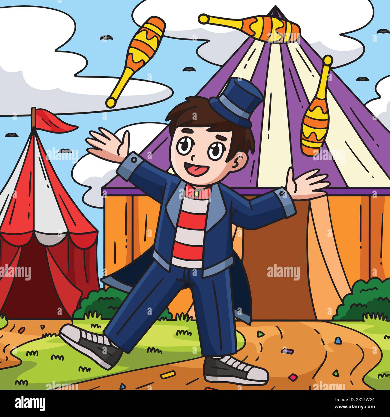 Circus Man Juggling Pins Colored Cartoon Stock Vector Image & Art - Alamy