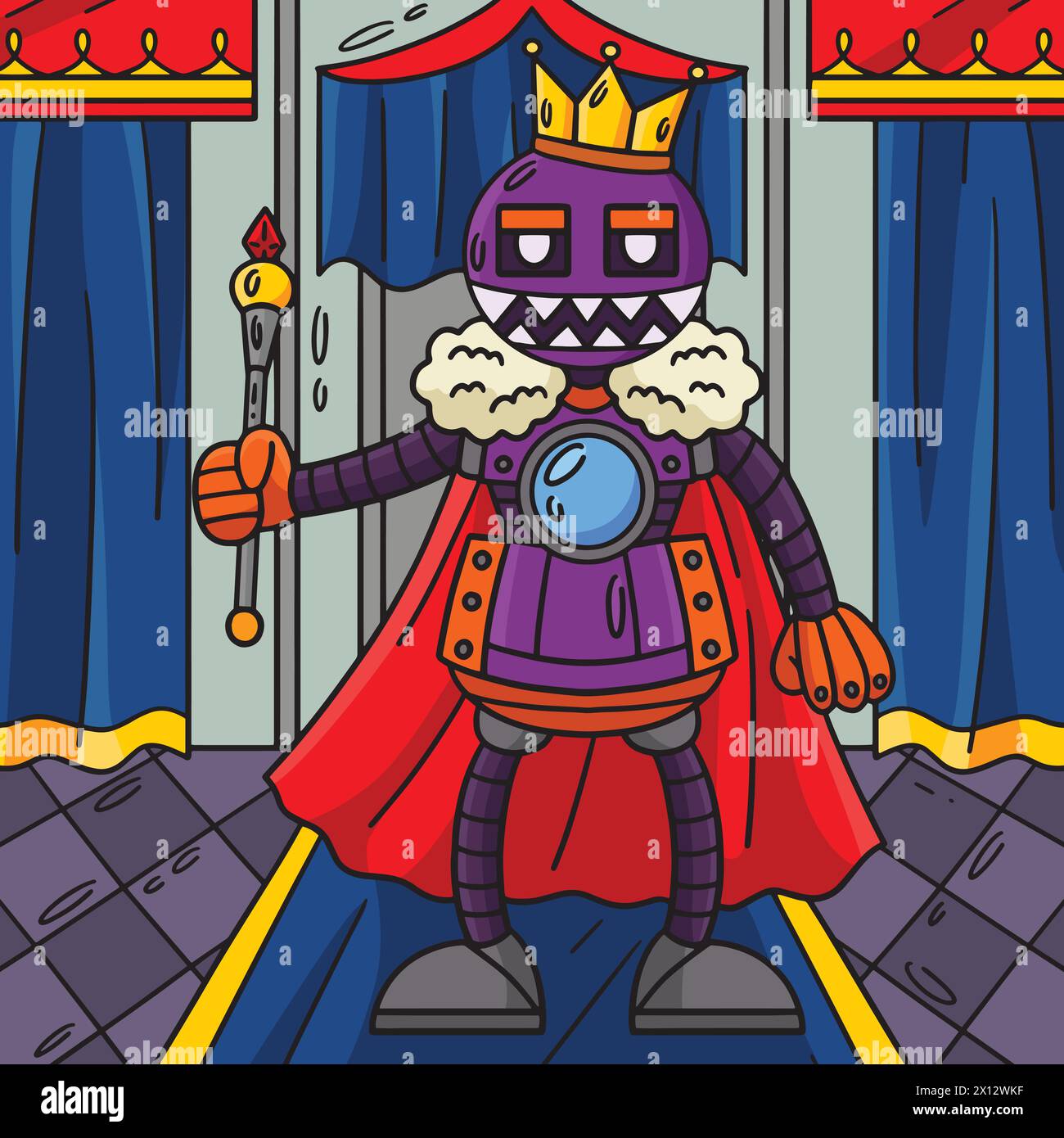 Robot with Crown and Scepter Colored Cartoon Stock Vector Image & Art ...