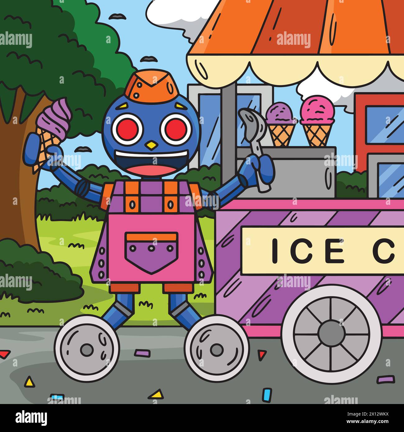 Robot Ice Cream Vendor Colored Cartoon Stock Vector Image & Art - Alamy