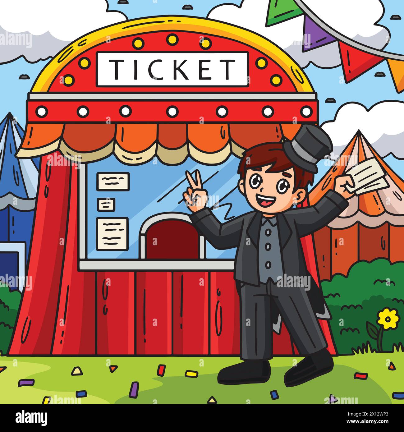 Circus Seller and Ticket Booth Colored Cartoon Stock Vector Image & Art ...