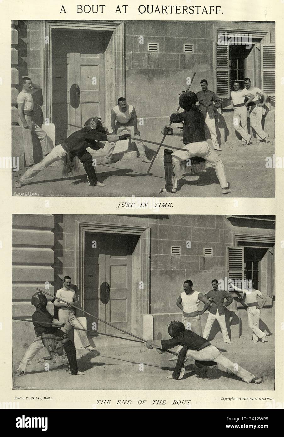 Vintage picture, British soldier fighting with the quarterstaff ...