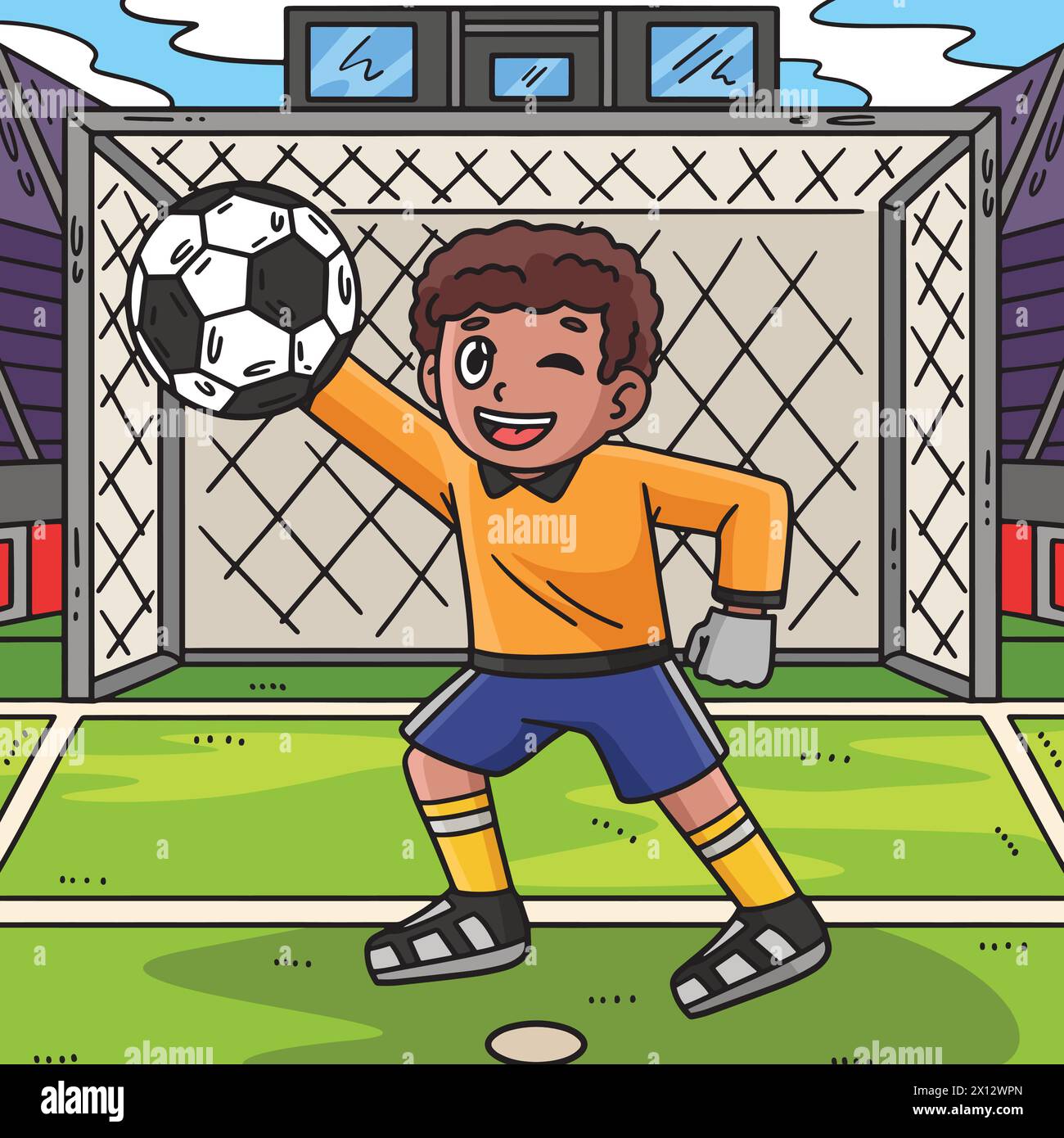 Soccer Boy Goalkeeper Colored Cartoon Illustration Stock Vector Image ...
