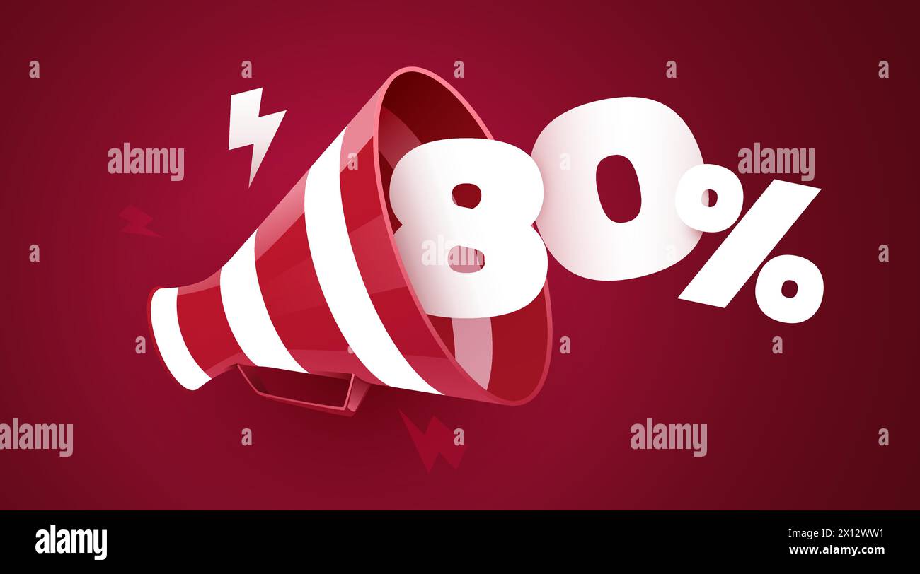 80 percent off. Sale banner with 3D megaphone. Vector illustration ...