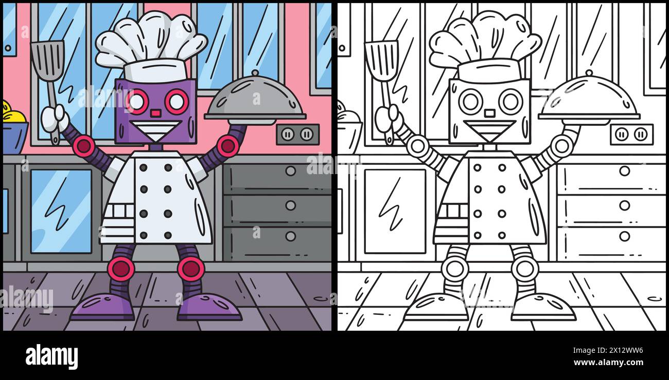 Robot Chef Coloring Page Colored Illustration Stock Vector Image & Art ...