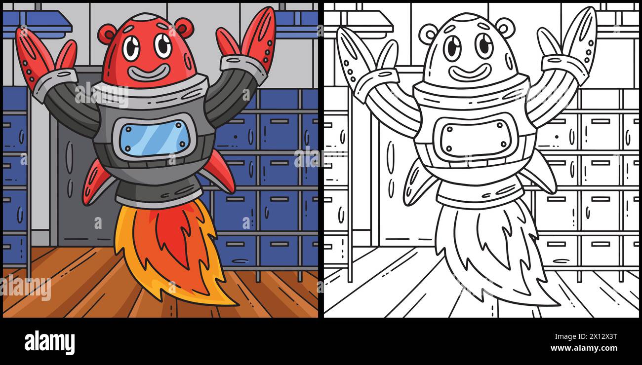 Robot with Rocket Booster Coloring Illustration Stock Vector Image ...