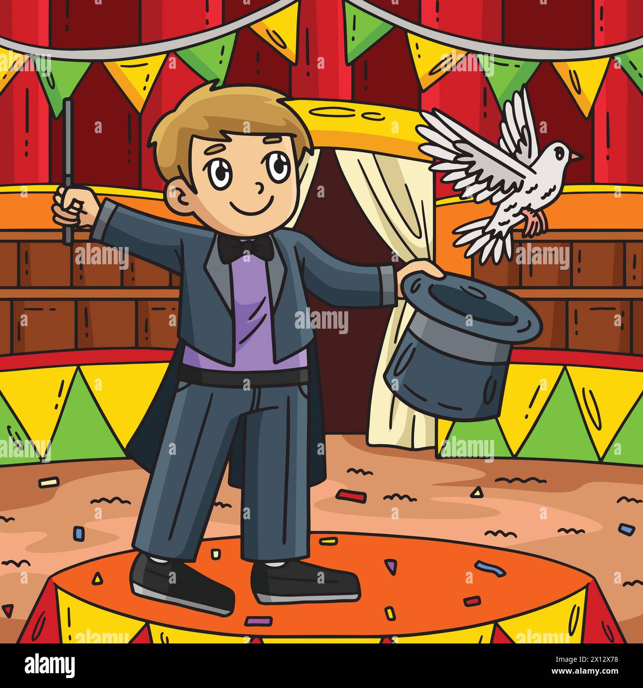 Circus Magician with Hat and Dove Colored Cartoon Stock Vector Image ...