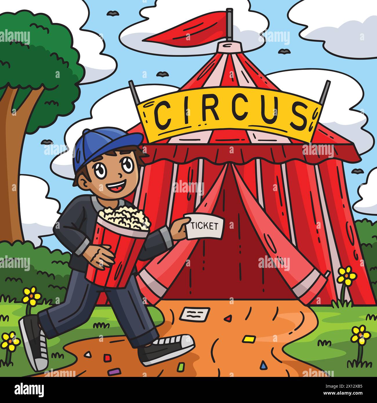 Child in Front of a Circus Tent Colored Cartoon Stock Vector Image ...