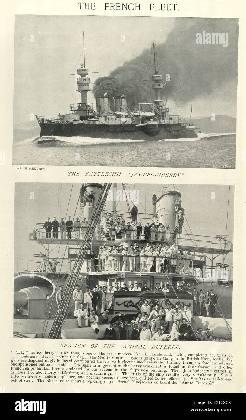 Vintage picture of French Navy Warship, Battleship Jaureguiberry, Crew ...