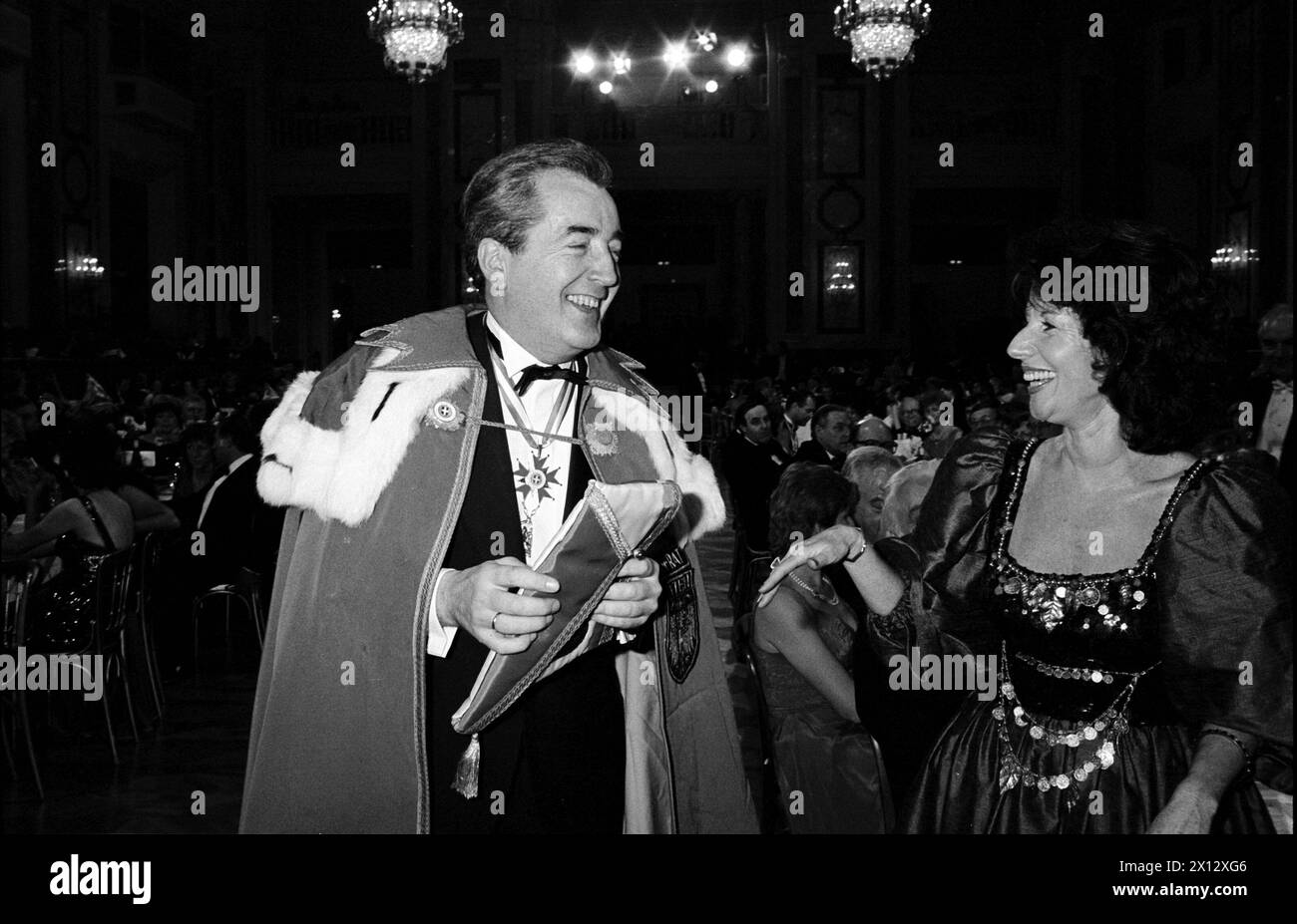 Austrian politician Alois Mock (l.) in traditional costume at Vienna's ...