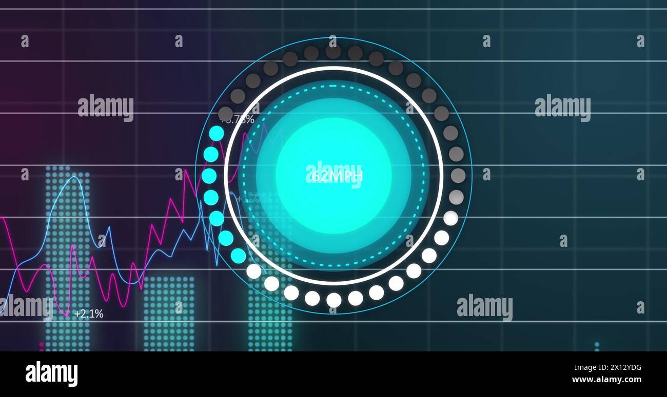 Image of graphs, circle and data on navy background Stock Photo - Alamy