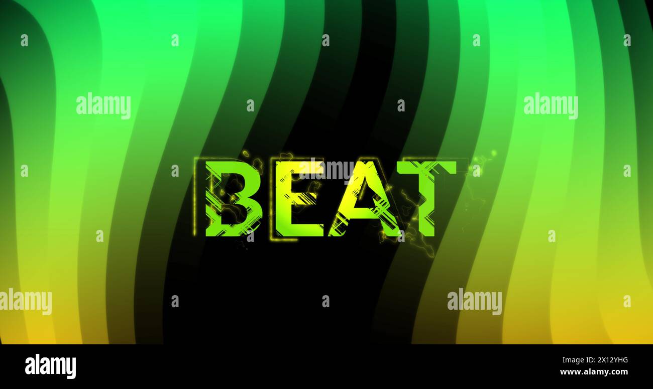 Image of beat text over green waves on black background Stock Photo - Alamy