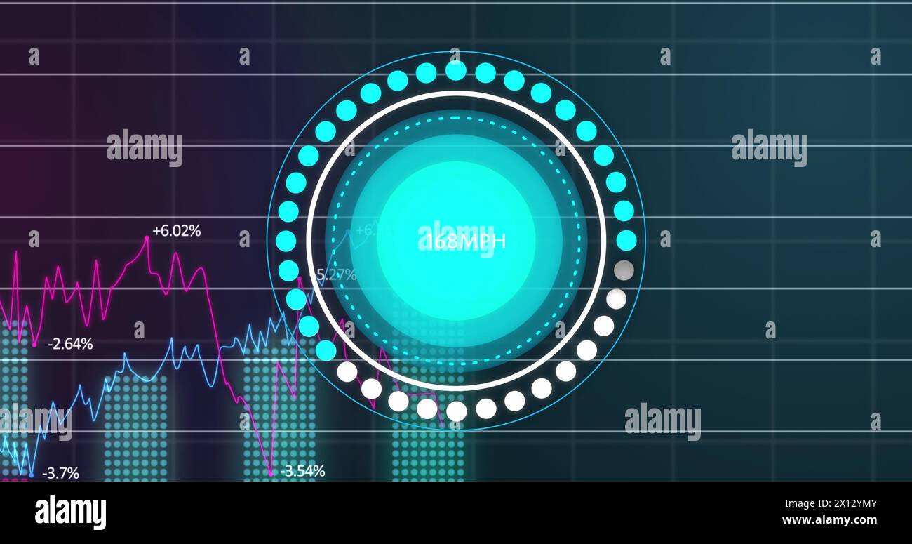 Image of graphs, circle and data on navy background Stock Photo - Alamy