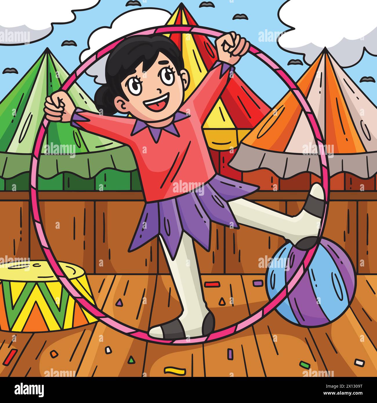 Circus Female Acrobat Colored Cartoon Illustration Stock Vector Image ...