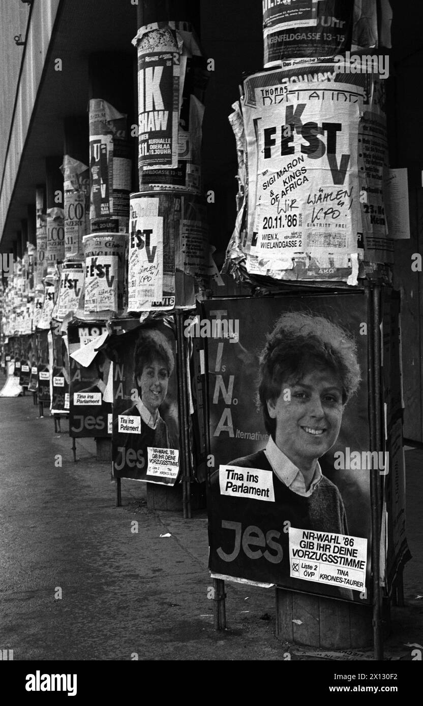 The photo of November 23rd 1986 shows election posters for the Austrian ...