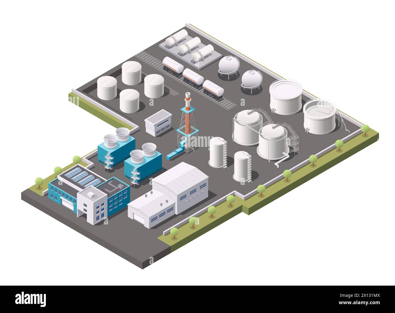 Factory buildings isometric concept. Petroleum industry oil refinery ...