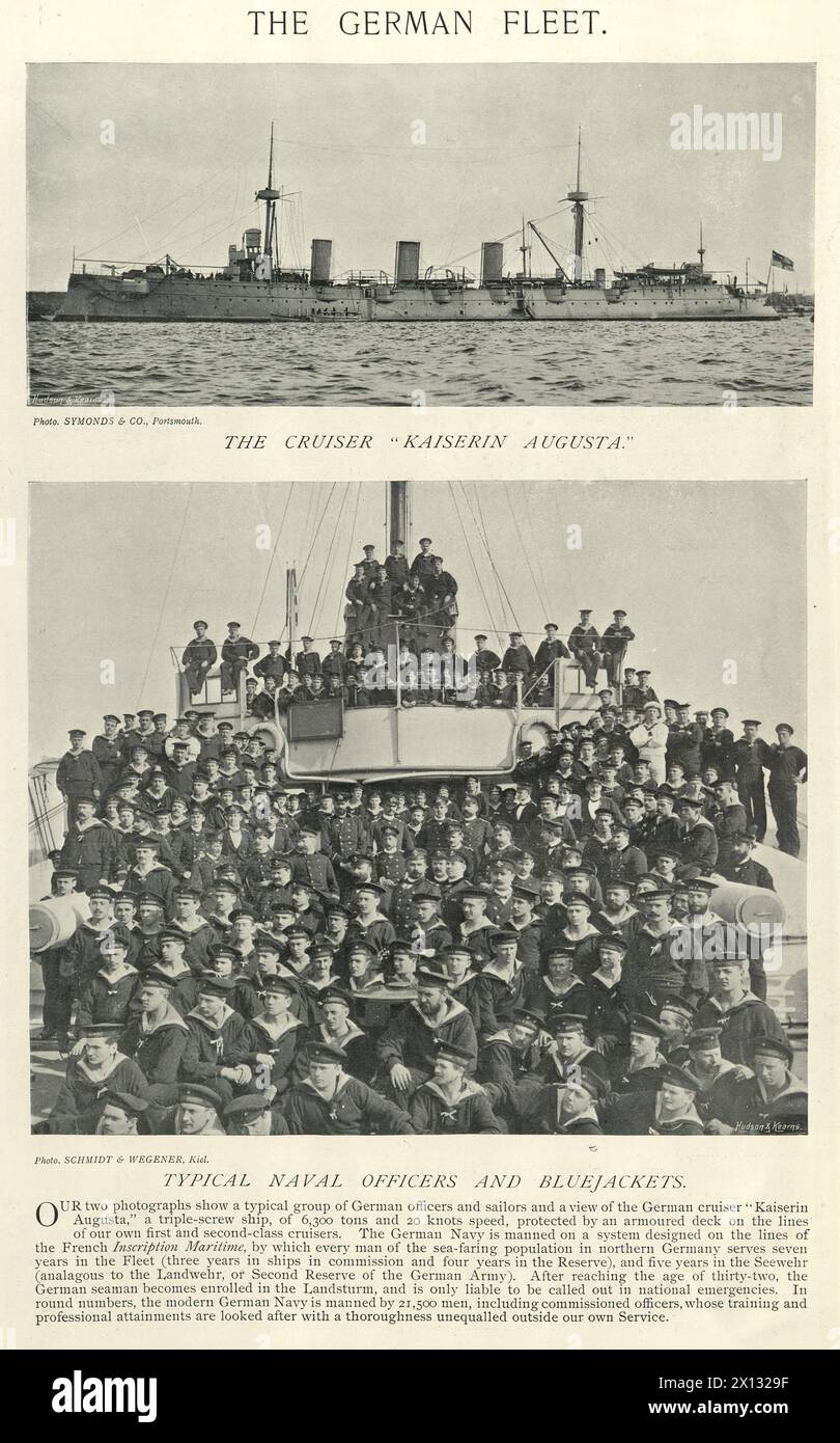 Vintage picture of Imperial German Navy warship, Cruiser, Kaiserin ...