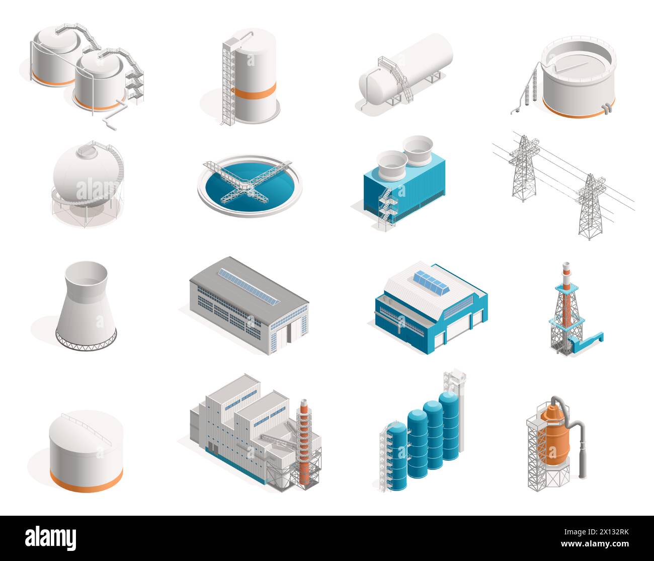 Isometric factories. Industrial buildings with production and warehouse ...