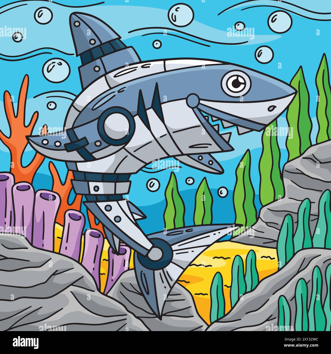 Robot Shark Colored Cartoon Illustration Stock Vector Image & Art - Alamy