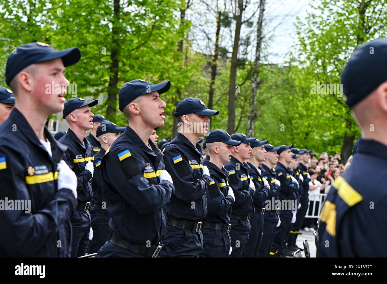 LVIV, UKRAINE - APRIL 15, 2024 - Cadets are pictured during the ...