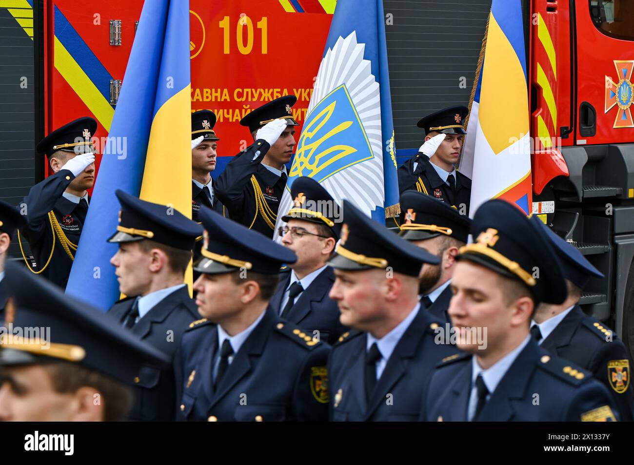 LVIV, UKRAINE - APRIL 15, 2024 - Cadets are pictured during the ...
