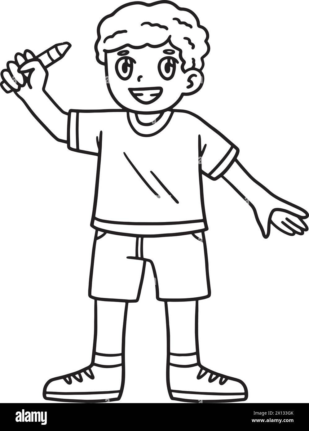 Happy, Child, Holding Crayon Isolated Coloring Stock Vector Image & Art ...