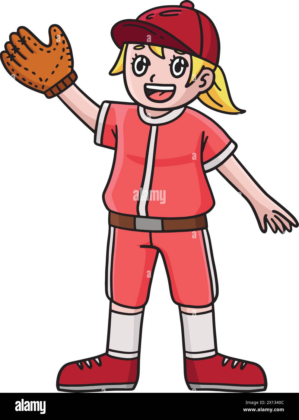 Baseball Girl Pitcher Waving Cartoon Clipart Stock Vector Image & Art ...