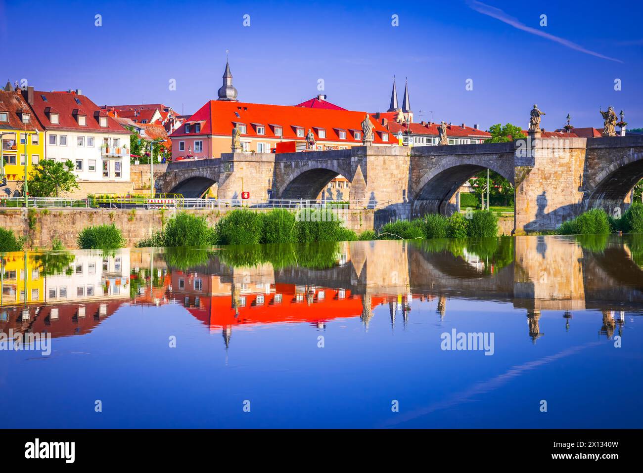 Wurzburg, Germany. Water reflection Main River, travel destination city ...