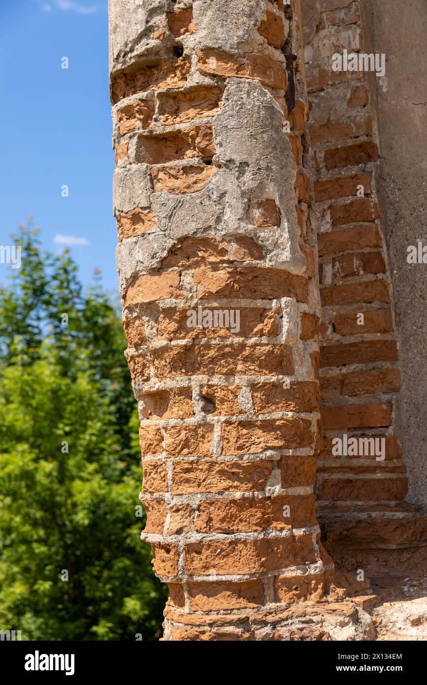 red brick ruins , damaged red bricks from the wall of an ancient ...