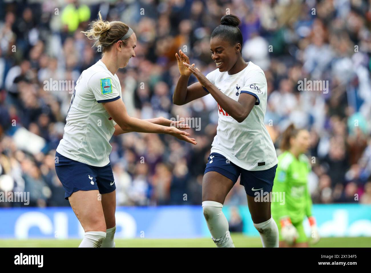 London, UK. 14th April, 2024. Martha Thomas and Jessica Naz celebrate ...