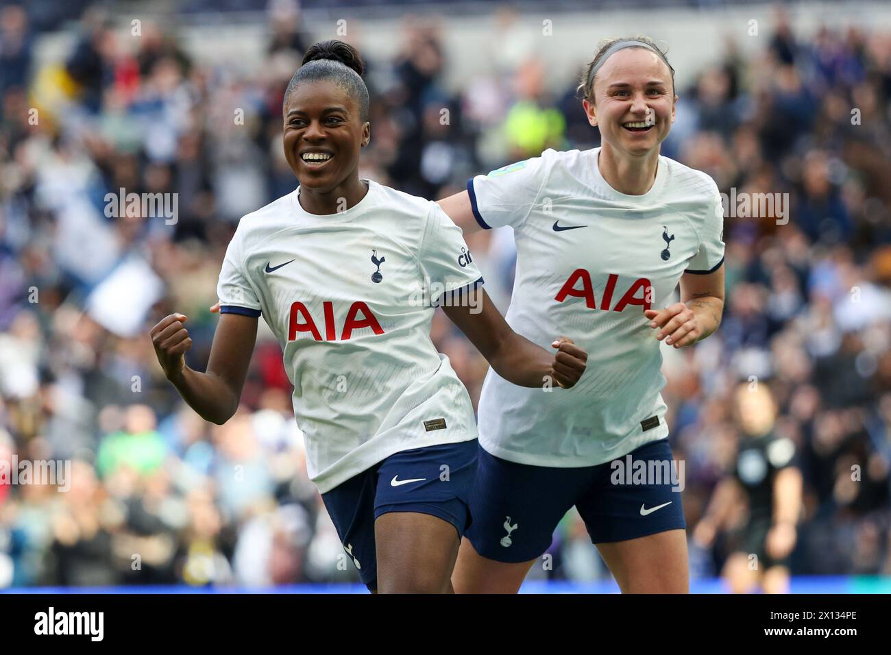 London, UK. 14th April, 2024. Martha Thomas and Jessica Naz celebrate ...
