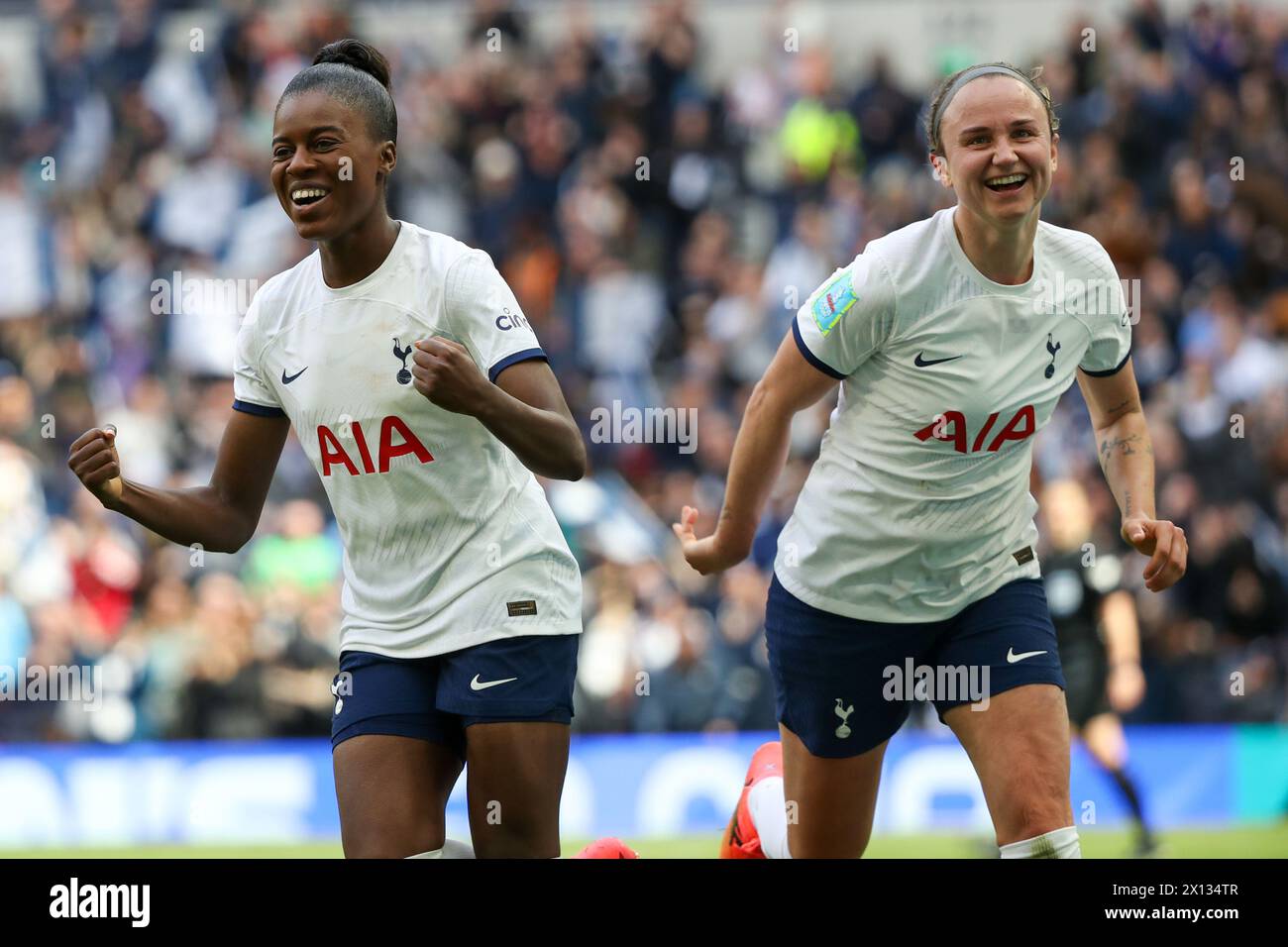 London, UK. 14th April, 2024. Martha Thomas and Jessica Naz celebrate ...
