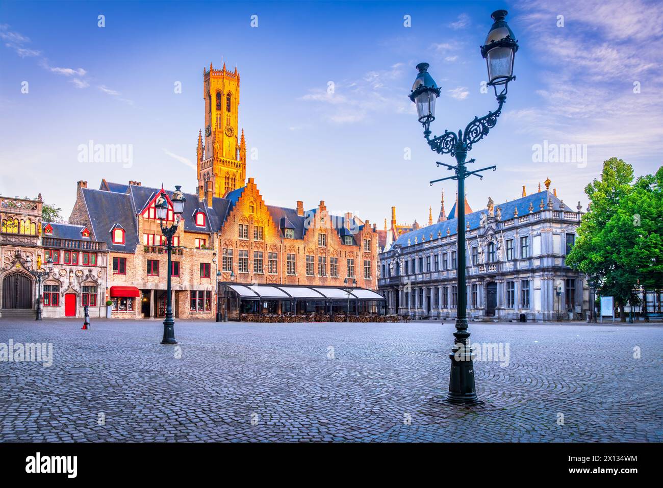Bruges, Belgium. Burg Square with famous Belfry tower and medieval ...