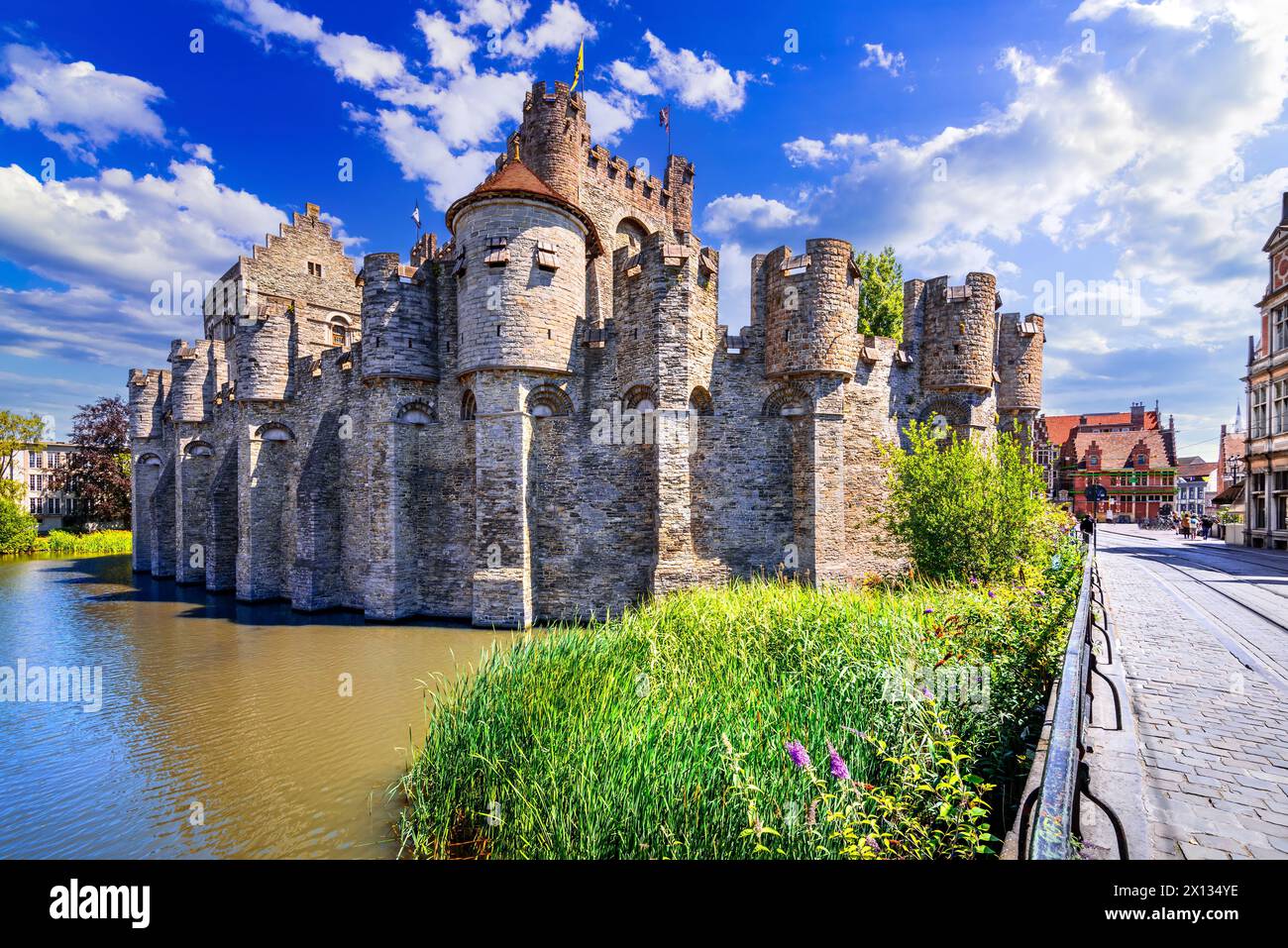 Ghent, Belgium. Medieval castle Gravensteen (Castle of the Counts) in ...