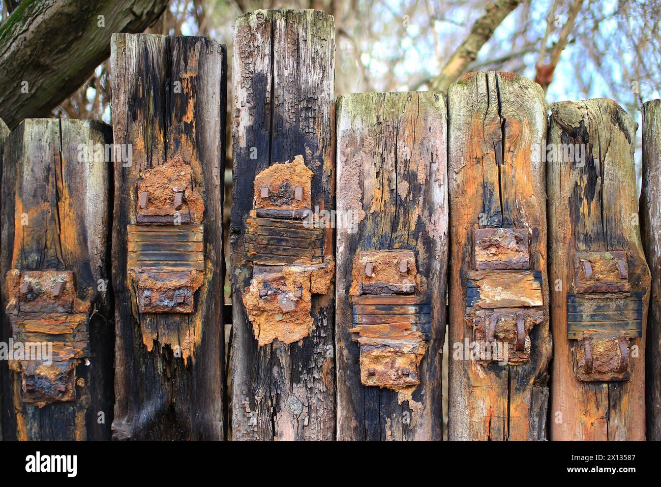 A row of old weathered railway sleepers Stock Photo - Alamy