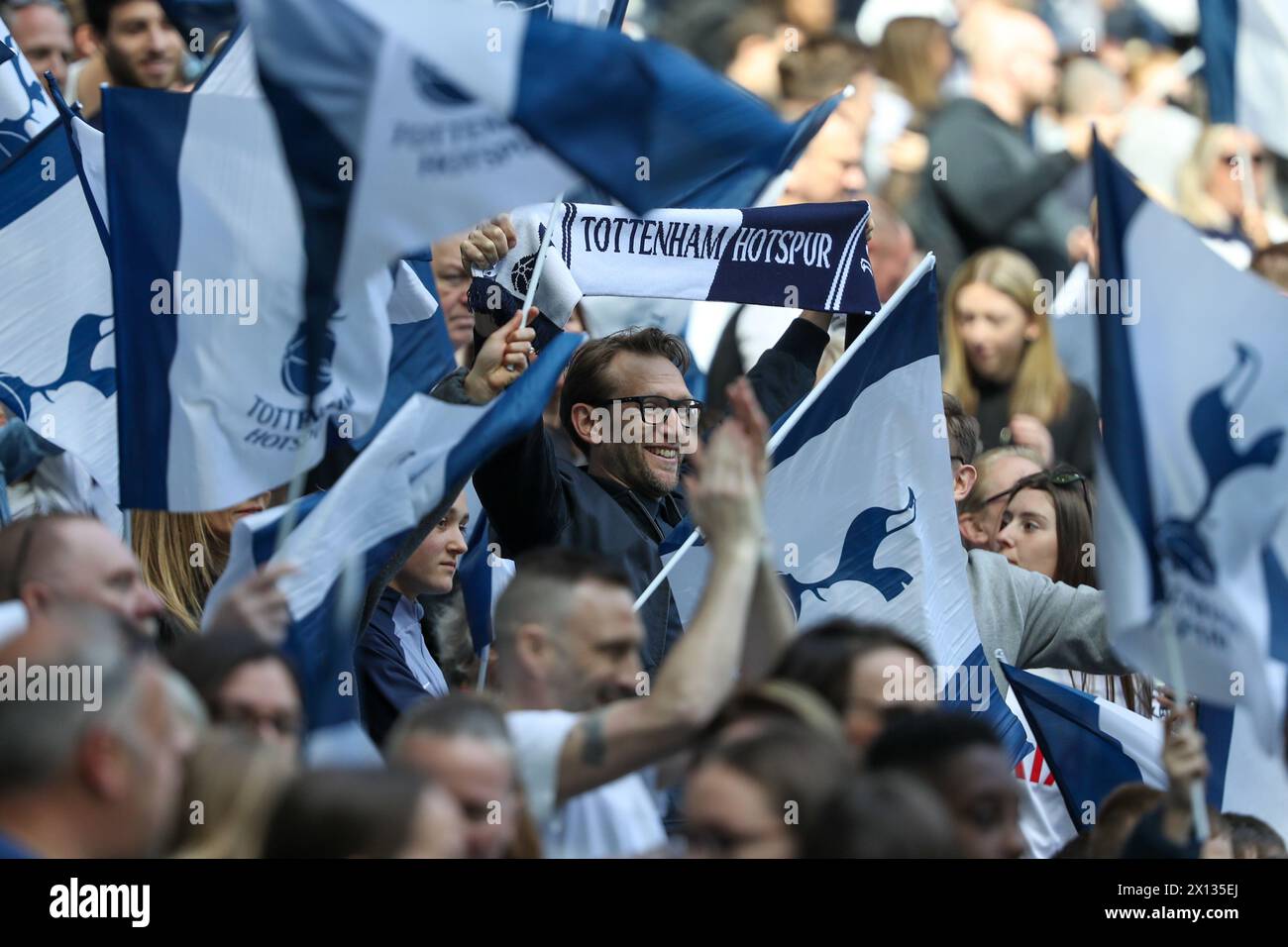 London, UK. 14th April, 2024. Tottenham supporters during the Adobe ...