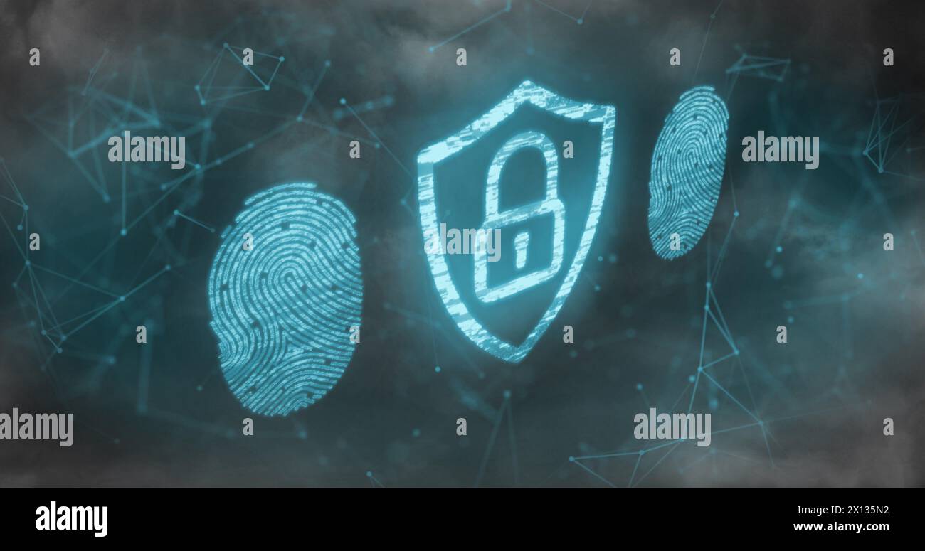 Image Of Biometric Fingerprint Scanner And Security Padlock Icon