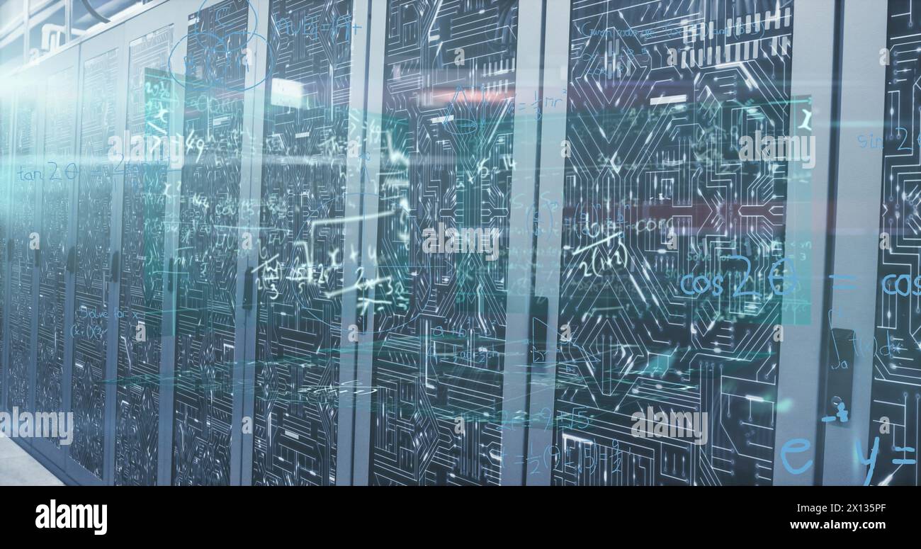 Image of maths calculations over datra processing on computer servers ...