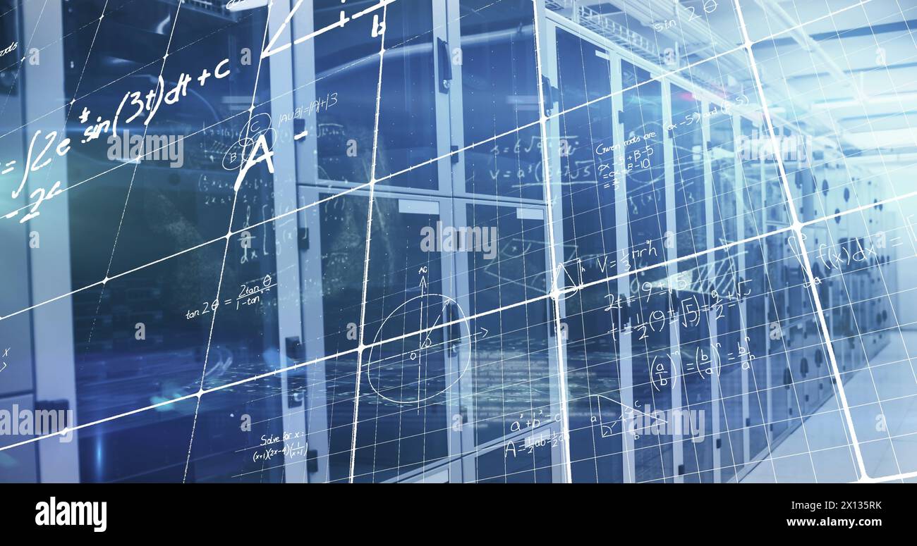 Image of processing data and maths calculations over computer server ...