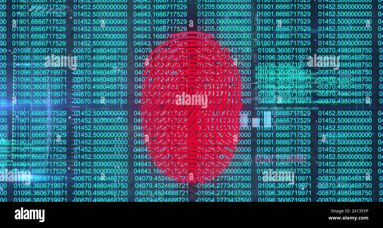 Image of biometric fingerprint scanner over data processing against green background Stock Photo ...