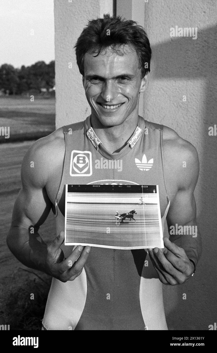 Baden on May 18th 1990: The Austrian sprinter Andreas Berger won a 100m ...