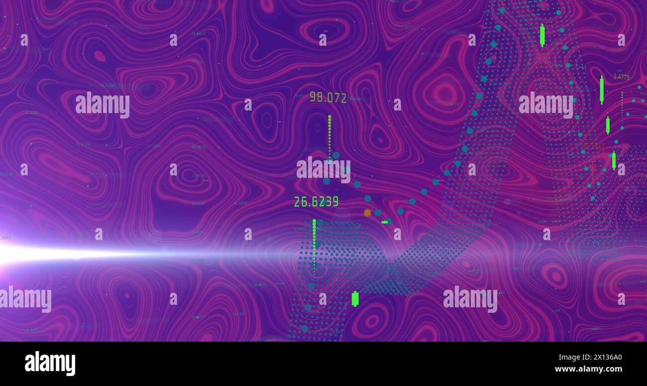 Image of data processing over shapes on purple background Stock Photo ...