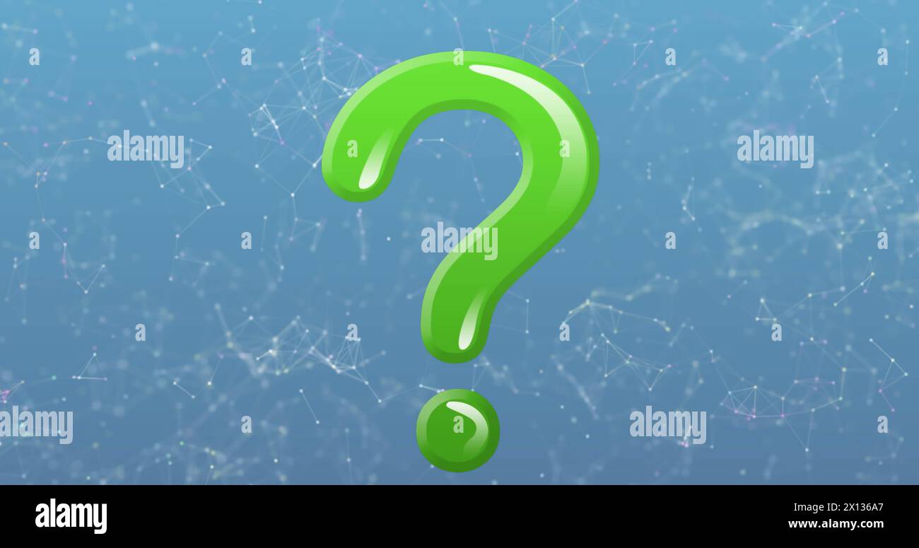 Image of question mark over network of connections on blue background ...