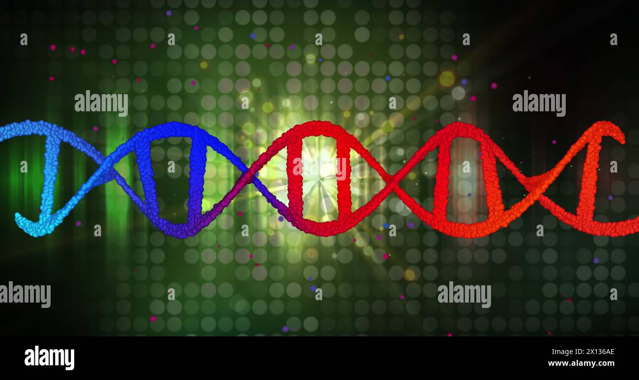Image of dna strand over light spots on black background Stock Photo ...