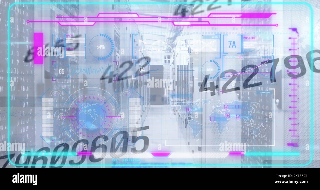 Image of numbers, abstract pattern and infographic interface over ...