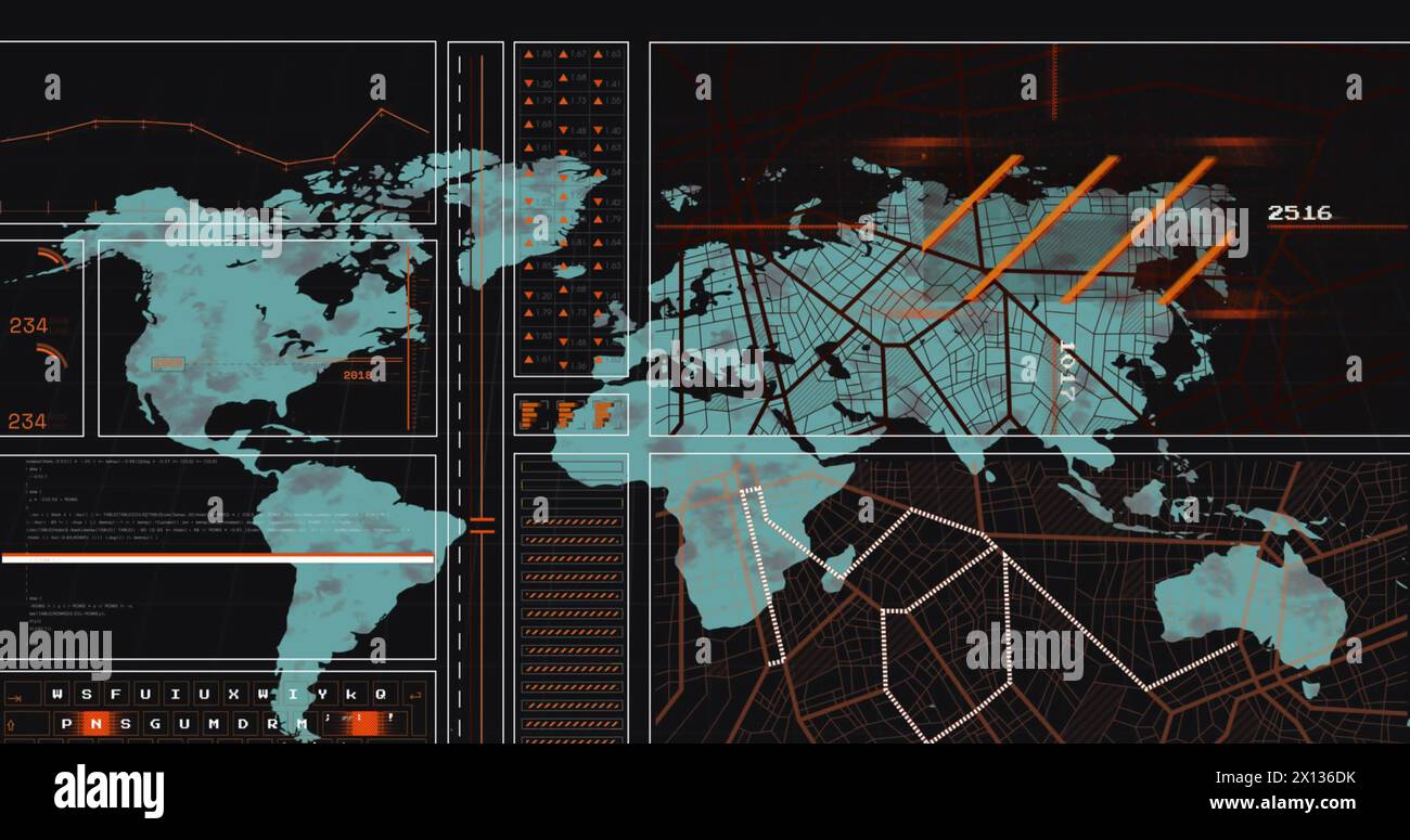 Image of abstract pattern over navigation pattern against map in ...