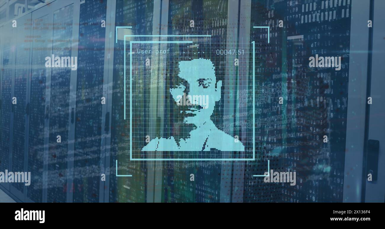 Image of multiple people drawings in squares, lens flares and bars over ...