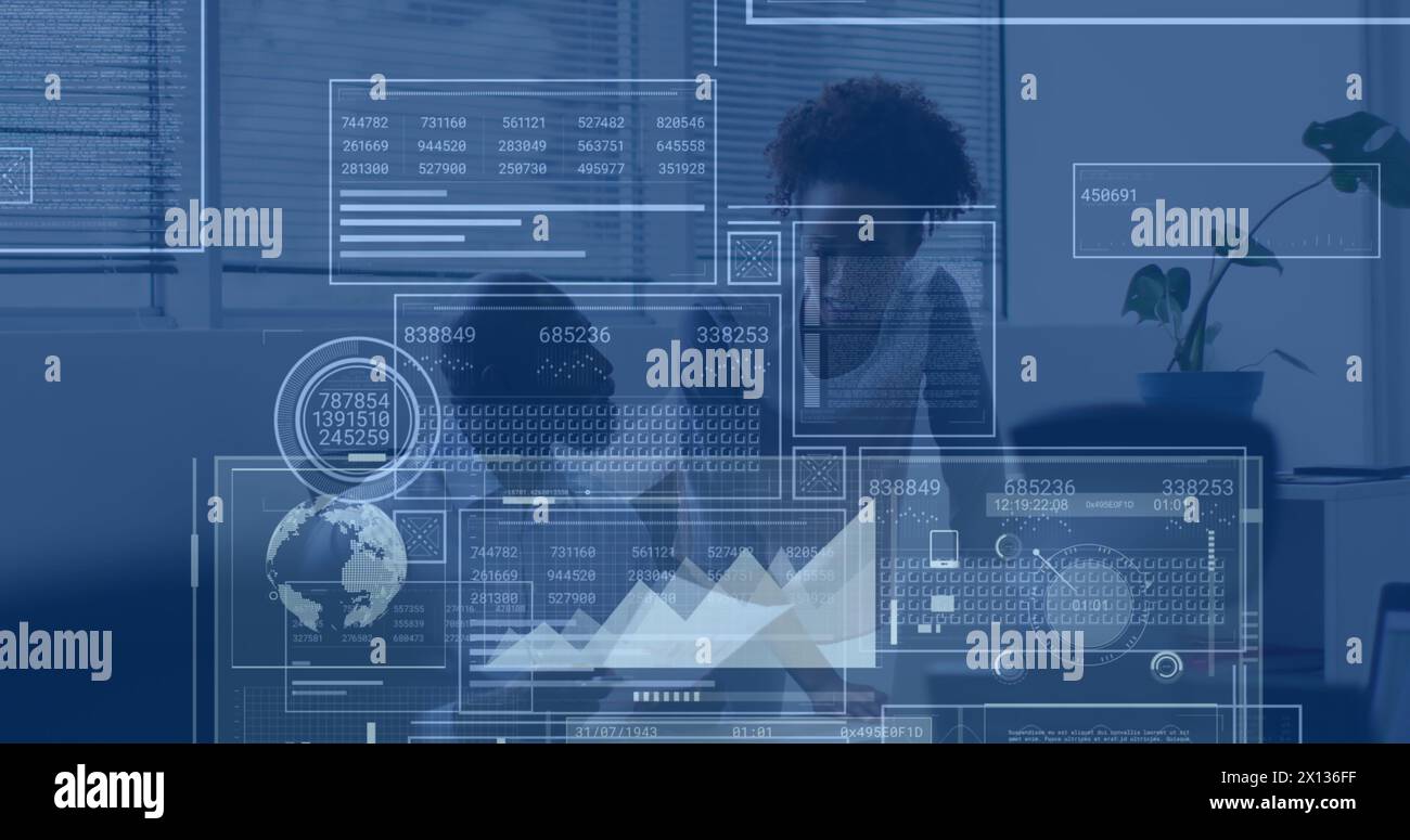 Image of data processing over african american businessman and ...