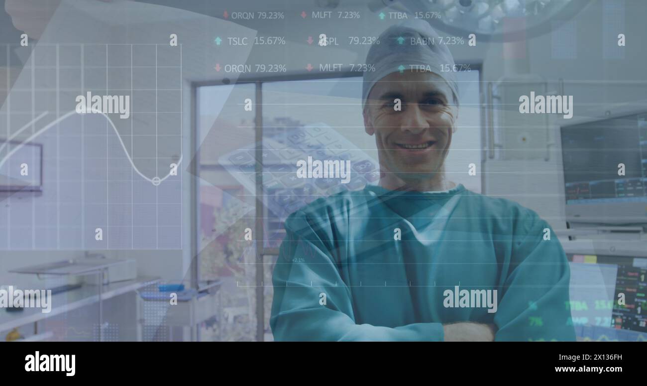 Image of statistical data processing over caucasian male surgeon ...