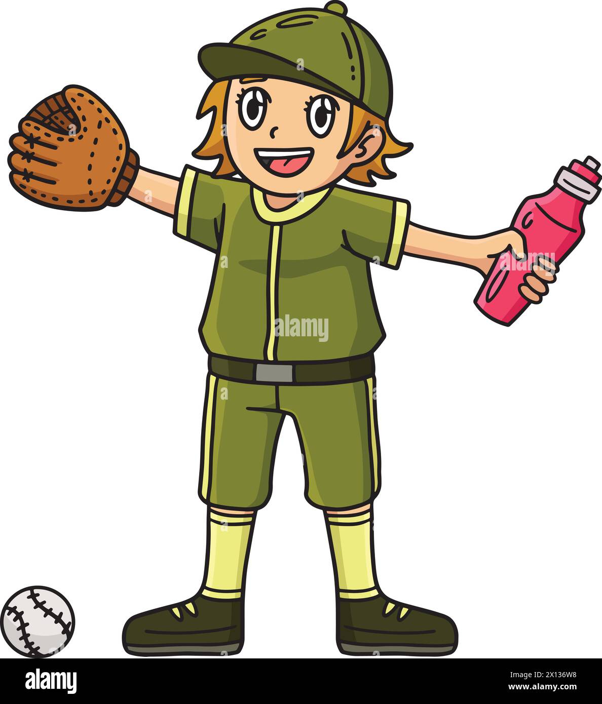 Baseball Girl with Water Bottle Cartoon Clipart Stock Vector Image ...